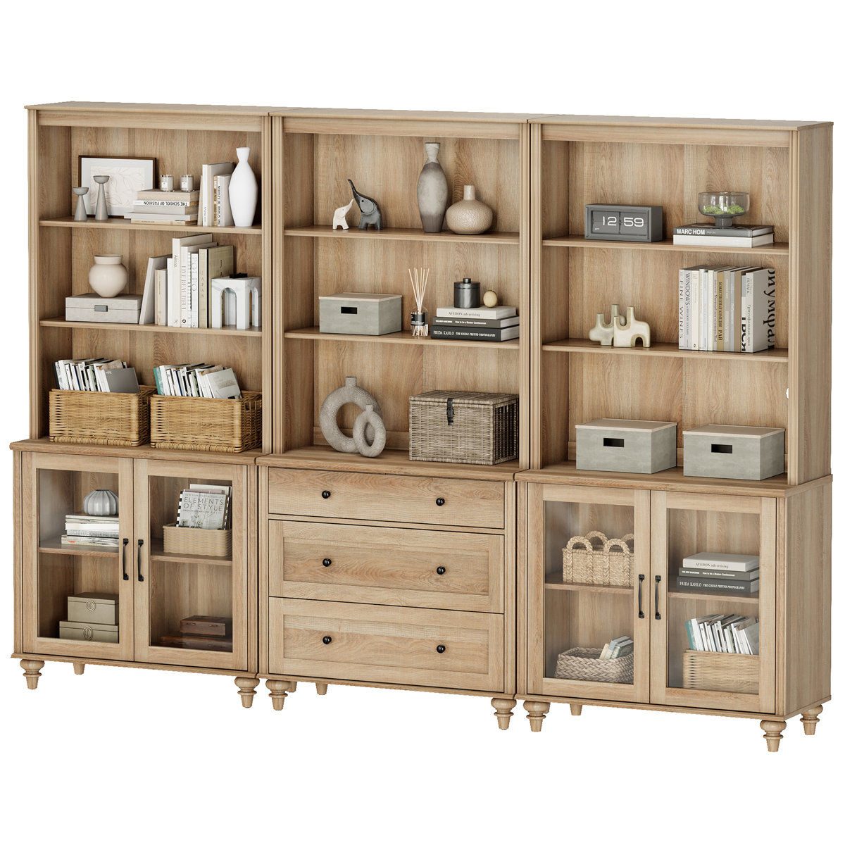 One Allium Way® Sideboard Cabinet With Bar Hutch, Buffet Cabinet With 4 Glass Doors, 3 Drawers ...